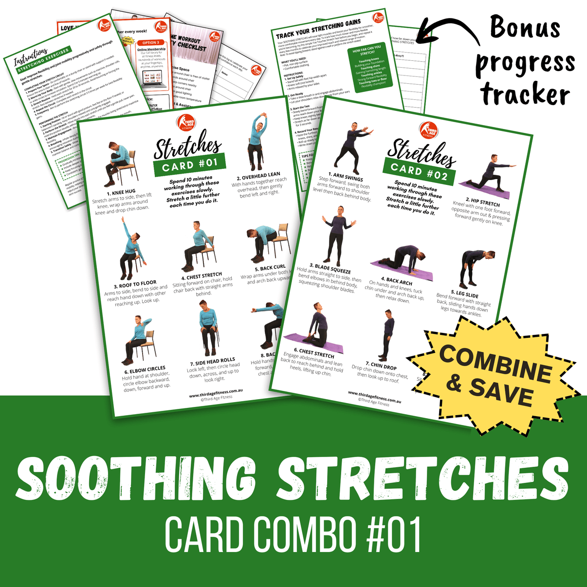 Soothing Stretches Card Combo #01 - Home exercises for seniors and ...
