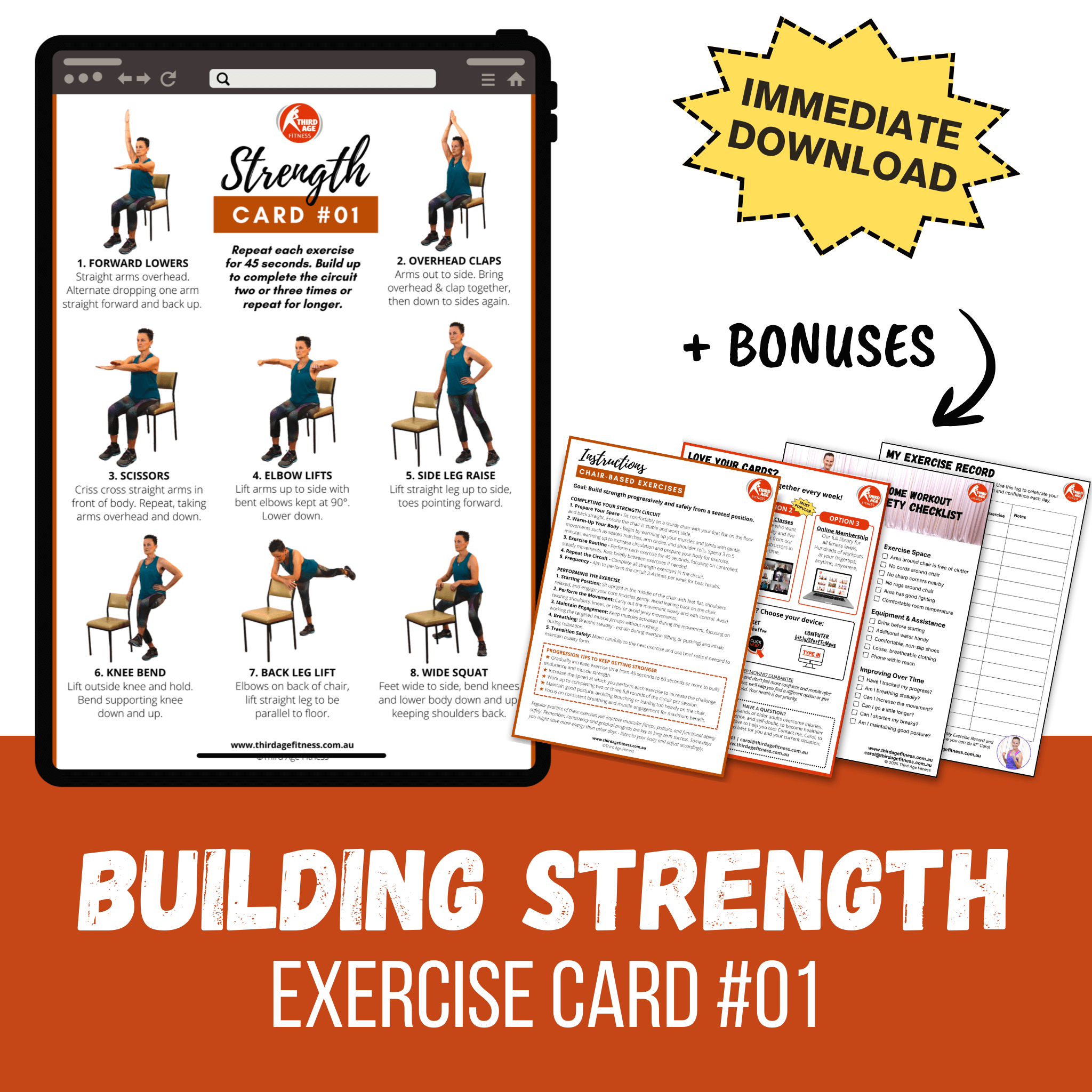 Building Strength Exercise Card #01 - Home exercises for older adults ...